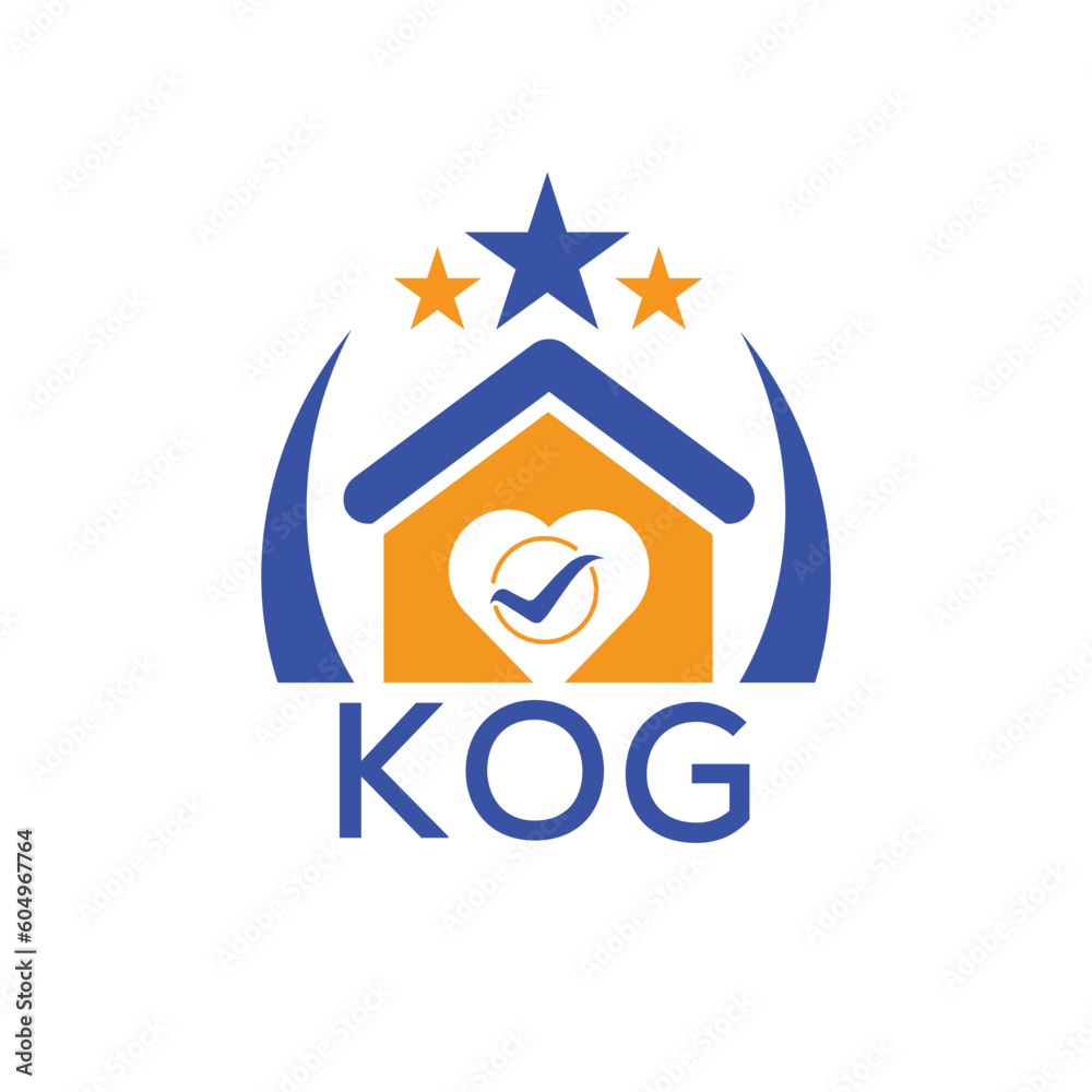 KOG House logo Letter logo and star icon. Blue vector image on white background. KJG house ...