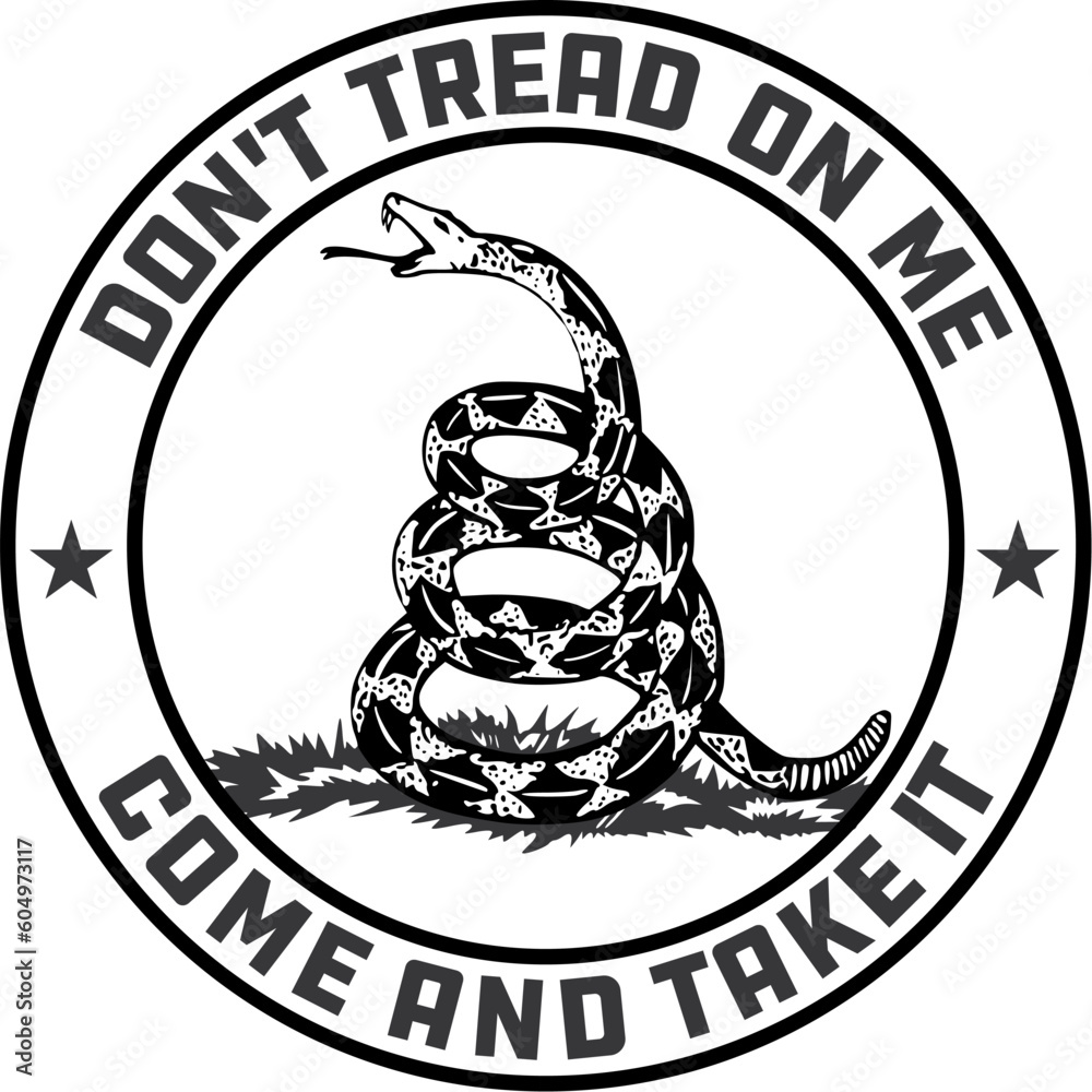Vector de Stock Don't Tread on Me Gadsden Flag emblem in black and white | Adobe Stock