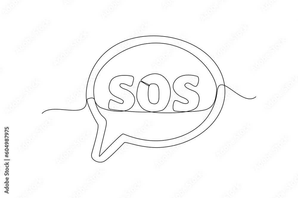 Continuous one-line drawing of emergency SOS chat symbol. Emergency SOS ...