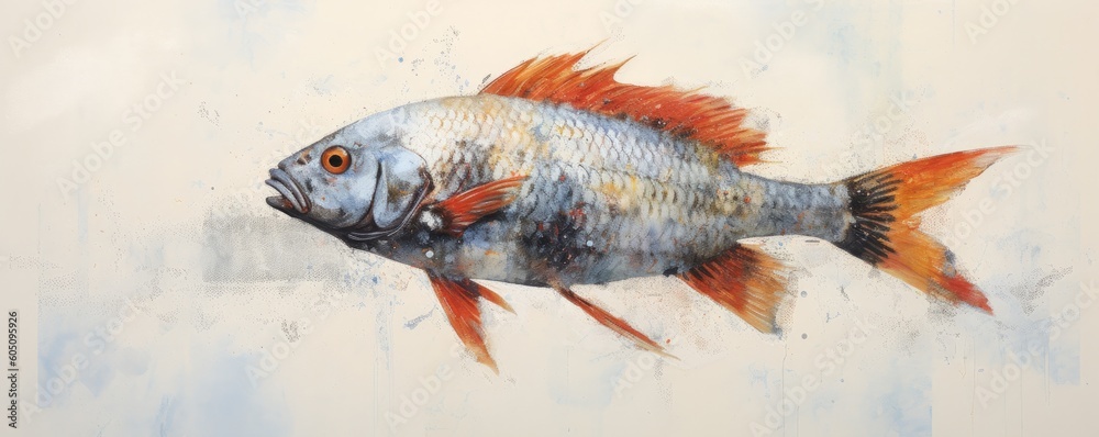 a Gyotaku fish print on rice paper, Abstract Horizontal background, and ...