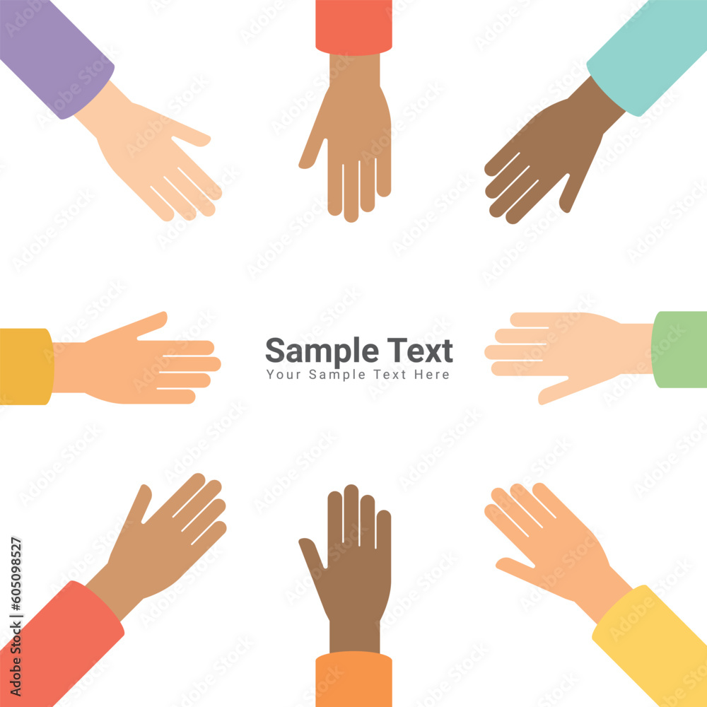 Diversity hands concept. Multicultural hand Flat Cartoon Vector ...