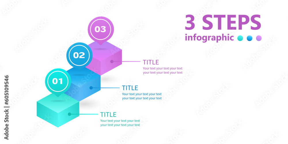 Business infographic in the form of a ladder of 3 steps going up. 3 D ...