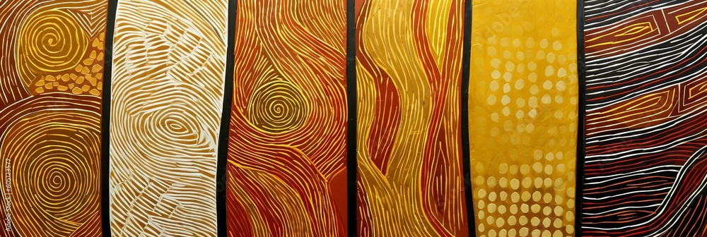 Ilustración de Stock Abstract theme of Australian Indigenous Aboriginal art. Six vertical boards ...