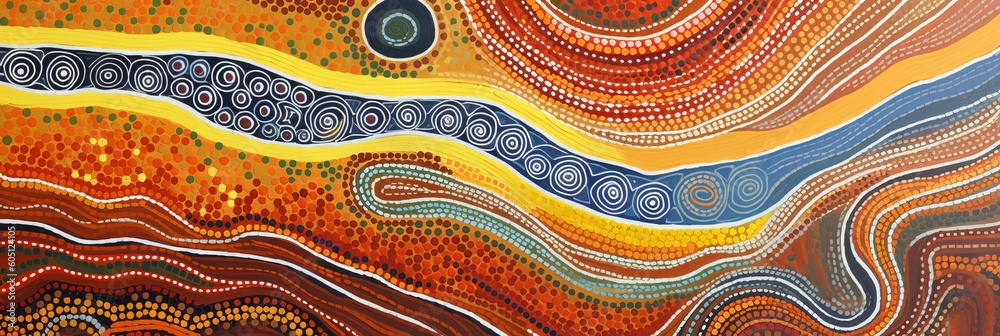 Abstract theme of Australian Indigenous Aboriginal art. Represent style and dot painting ...