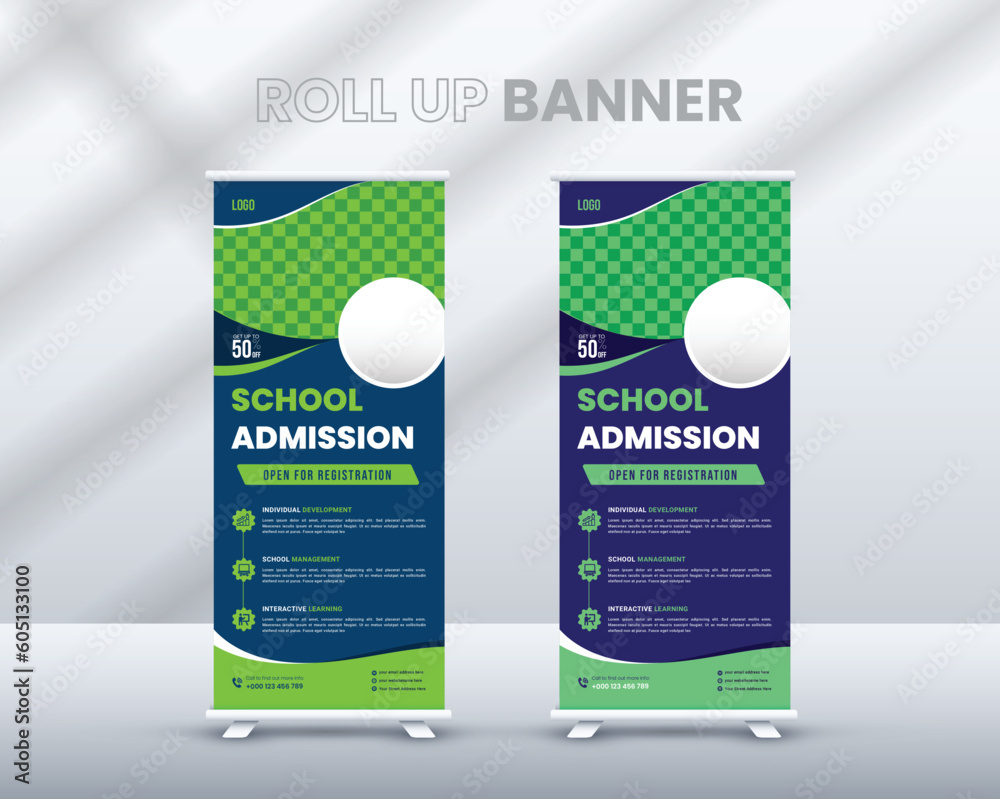 Vetor Roll up banner design template for new School Admission. Roll ups ...