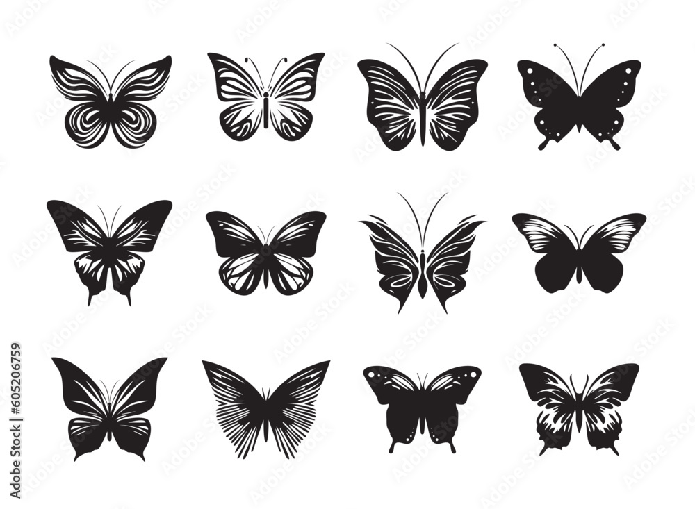 Butterfly Icon, Moth Symbol, Insect Silhouette, Butterflies Pictogram ...