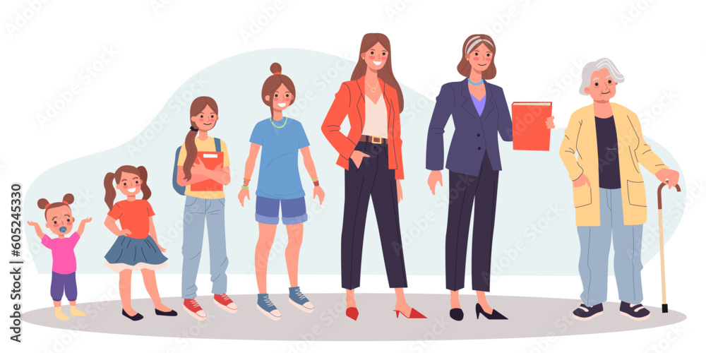 Women of different ages vector illustration. Cartoon drawing of female ...