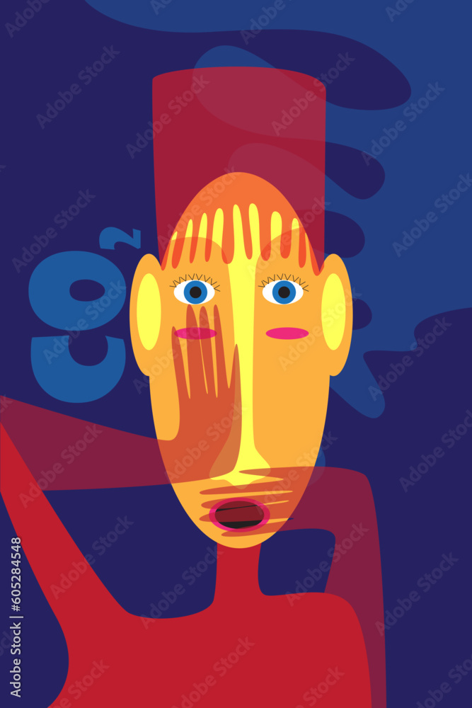 Vector illustration of a stylized man suffocating from harmful fumes ...