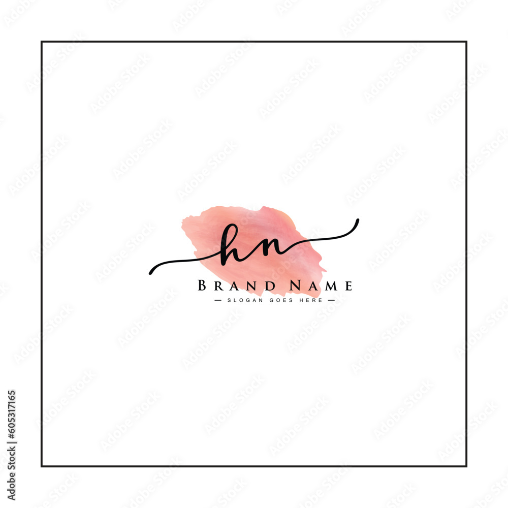 HN Handwritten Signature logo with Watercolor Background- Vector Logo ...