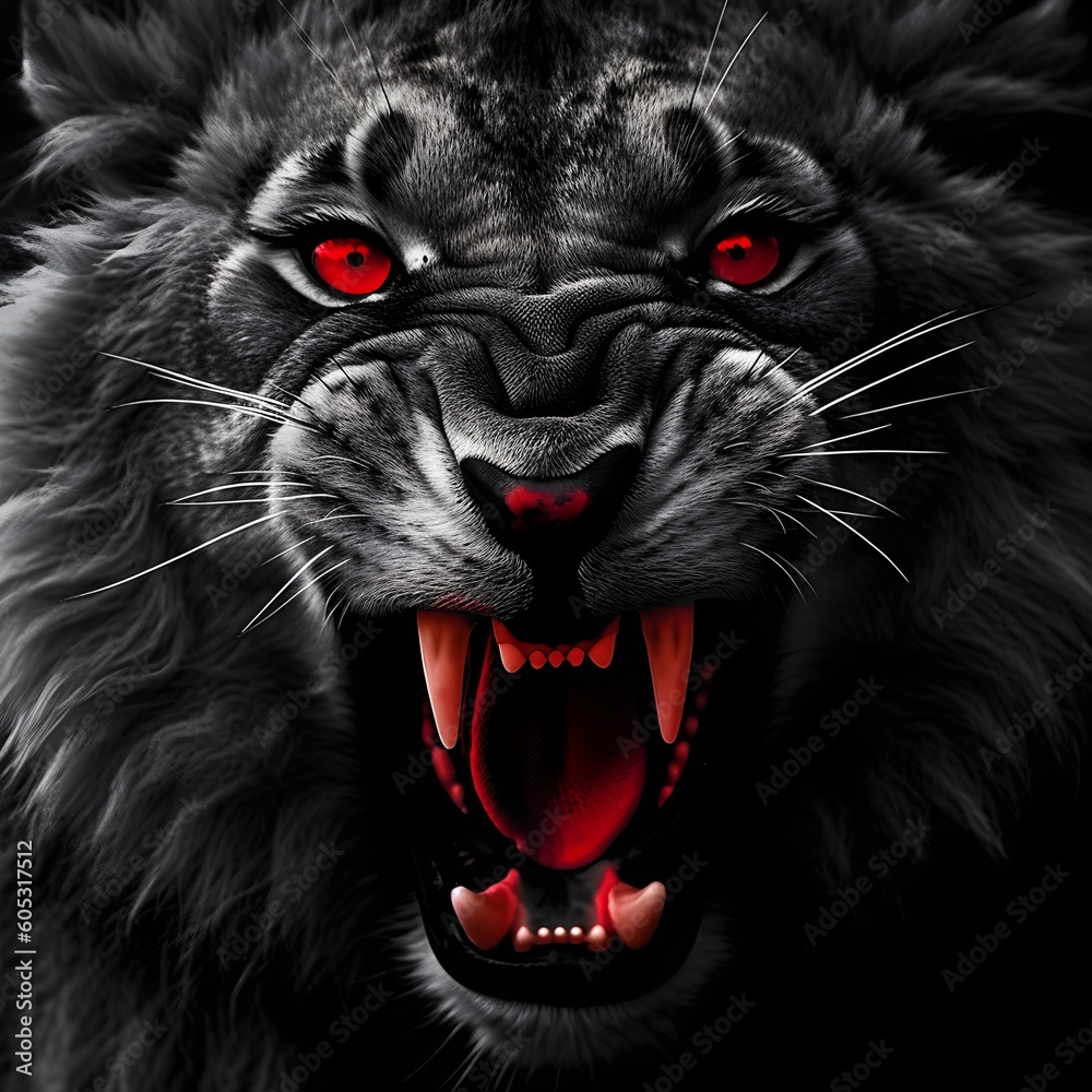 black roar lion red eyes Stock Illustration | Adobe Stock
