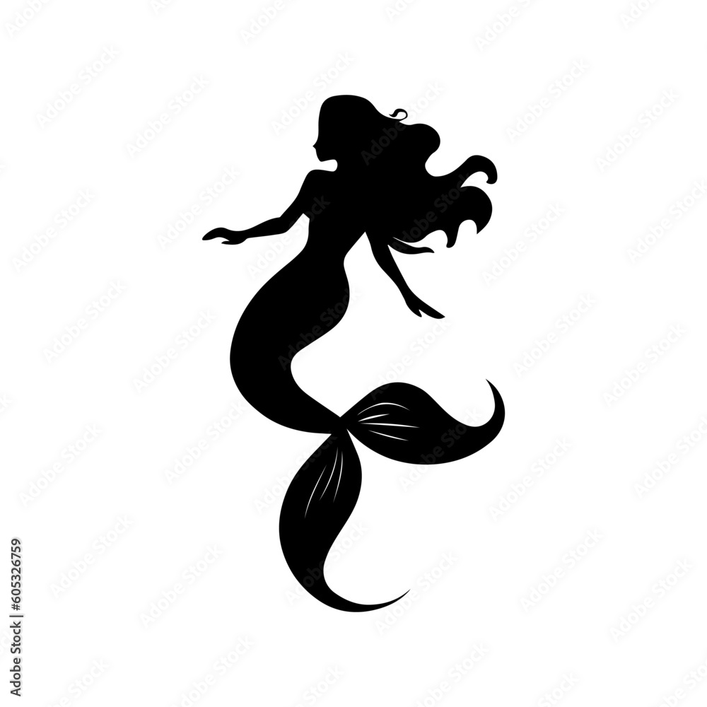 Vector illustration. Mermaid silhouette. Girl with a fish tail. Stock ...