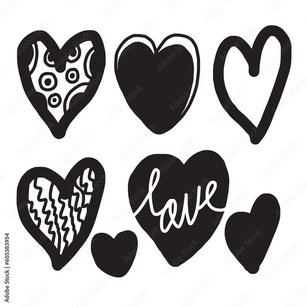 hand drawn Heart vector collection. Love symbol icon set.valentine ...