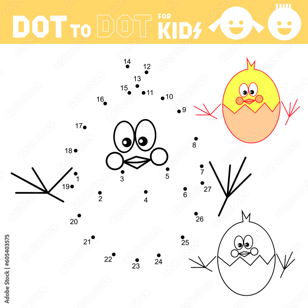 Dot to dot games for kids. Cute chicken and egg. Connect the numbers ...