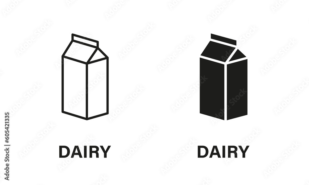 Dairy Silhouette and Line Icon Set. Dairy Sign, Healthy Food. Cow Milk ...