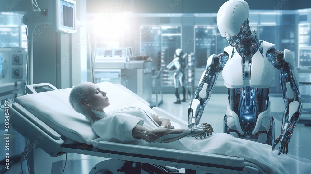 Concept of artificial intelligence that showcases a humanoid robot ...