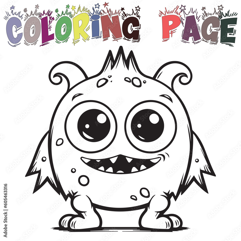 Cute Monster Black And White Illustration For Coloring Page And ...