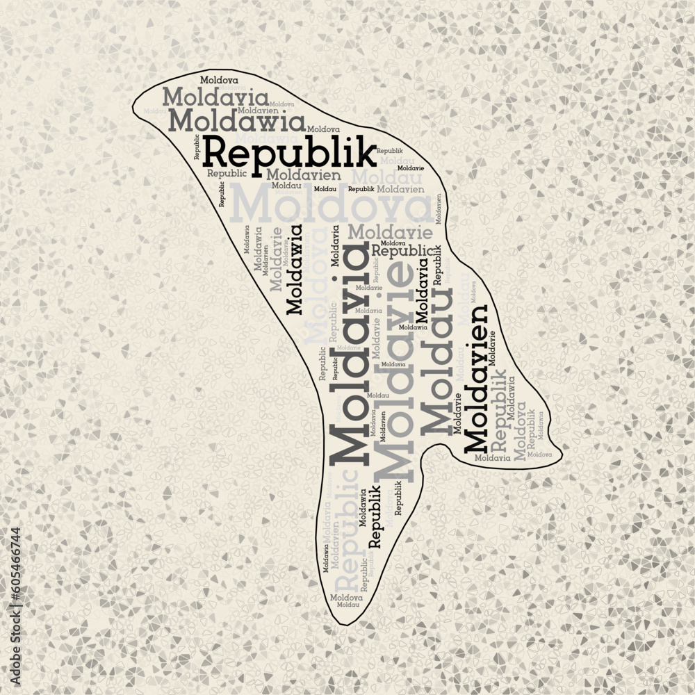 Moldova shape with country names word cloud in multiple languages ...
