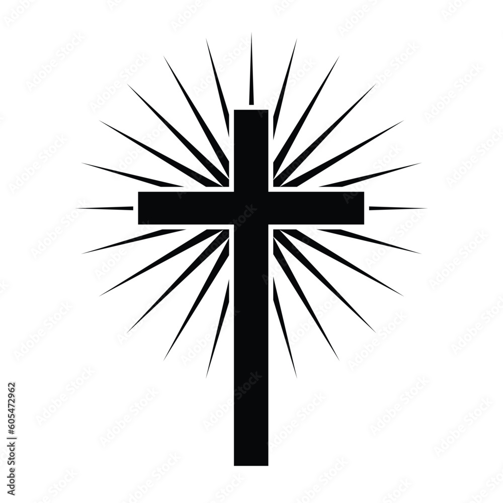 Cross with shining light isolated on a white background. A symbol of ...