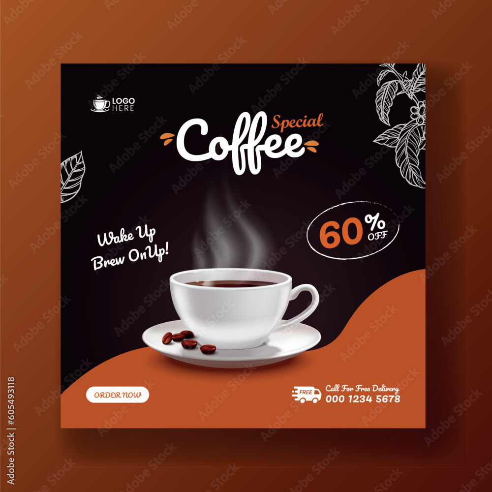 Special coffee drink menu sale promotional social media post banner ...