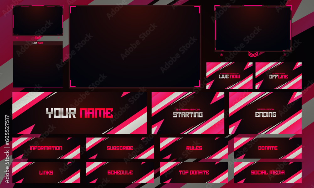 Twitch Overlay Live Stream template set Stock Vector | Adobe Stock