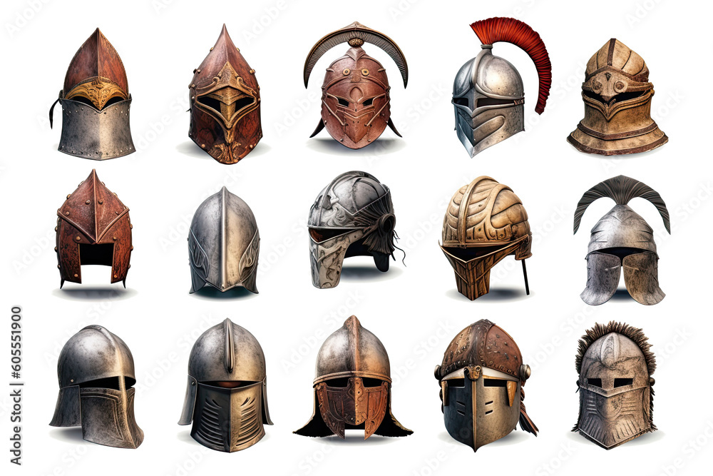 Different ancienct helmet types, collection set. Photo realistic ...