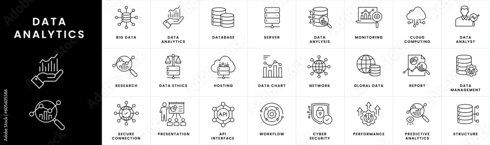 Data Analytics Icons. Analytics symbols, Data visualization icons, Big ...