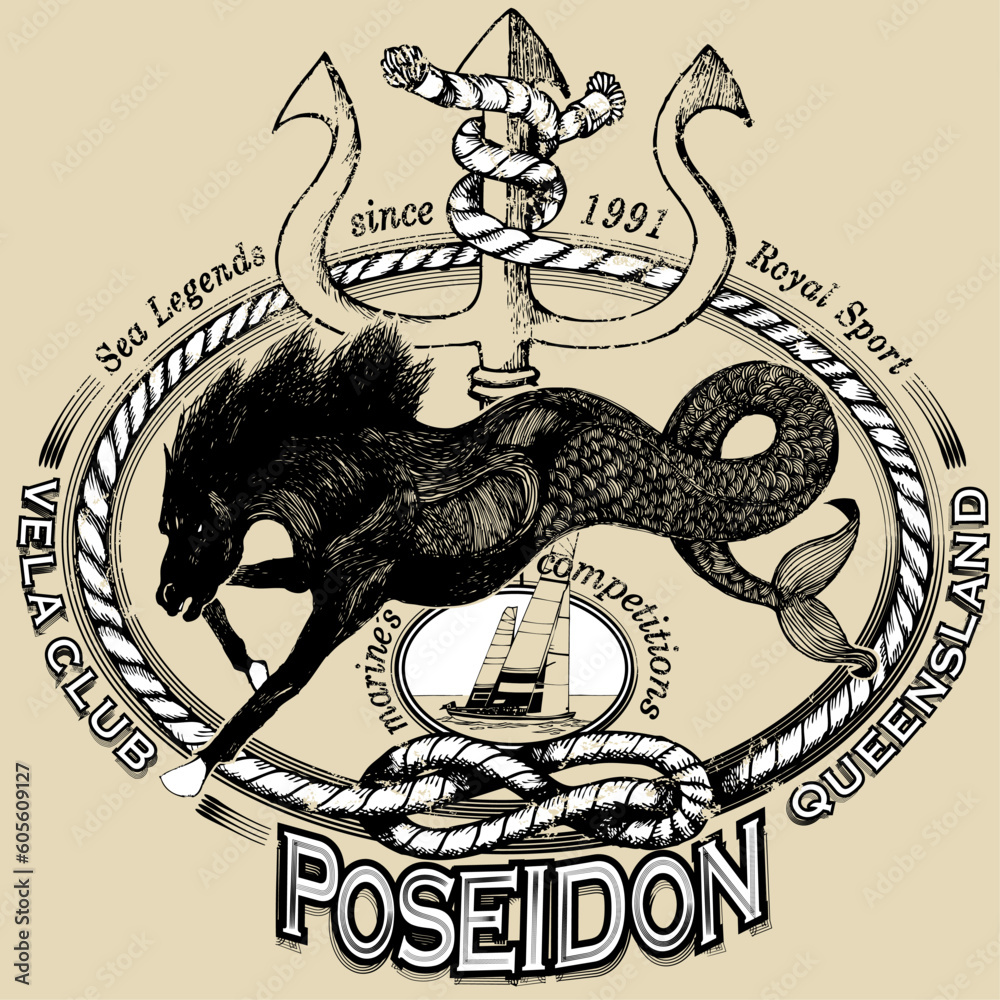 Horse with fish tail mascot of a sailing club in the middle of an ...