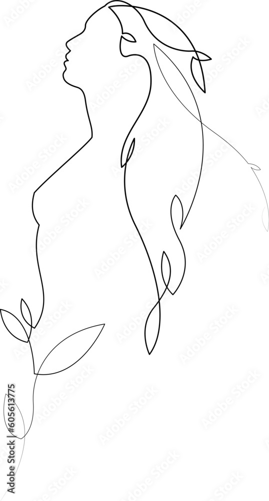 One line drawing woman body with leaves. Beauty salon logo. Modern ...