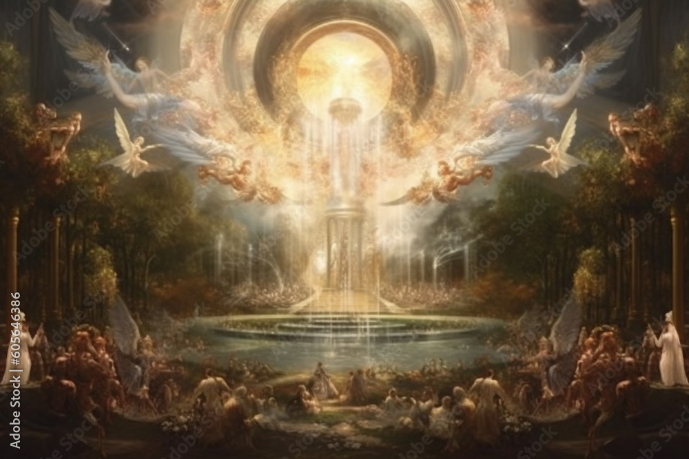 Illustration that depicts a celestial concept of heaven representing ...