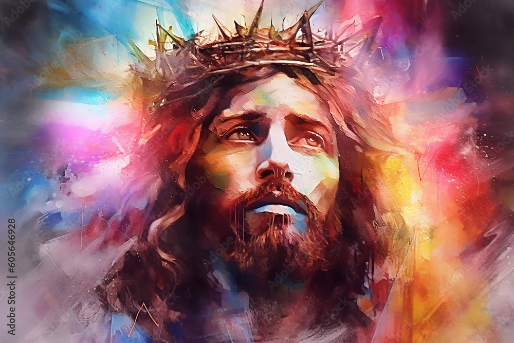 Jesus with a crown of thorns Stock Illustration | Adobe Stock