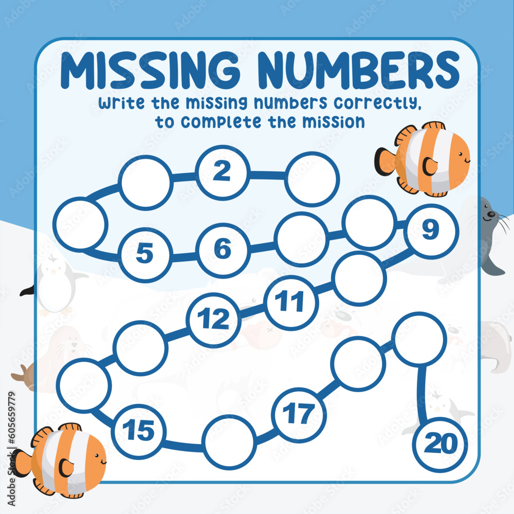 Missing numbers. Write the answer correctly. Educational printable math ...