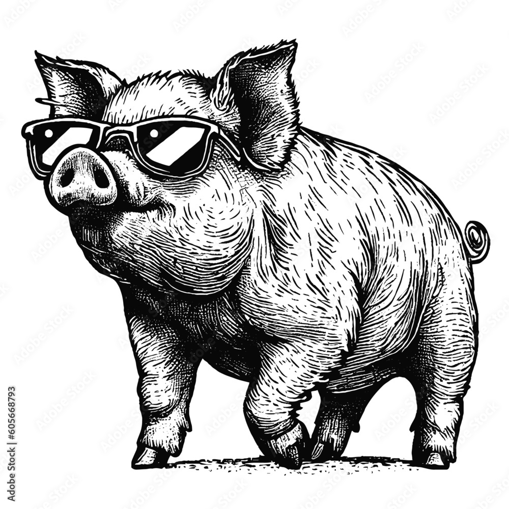 cool pig wearing sunglasses vector sketch Stock Vector | Adobe Stock