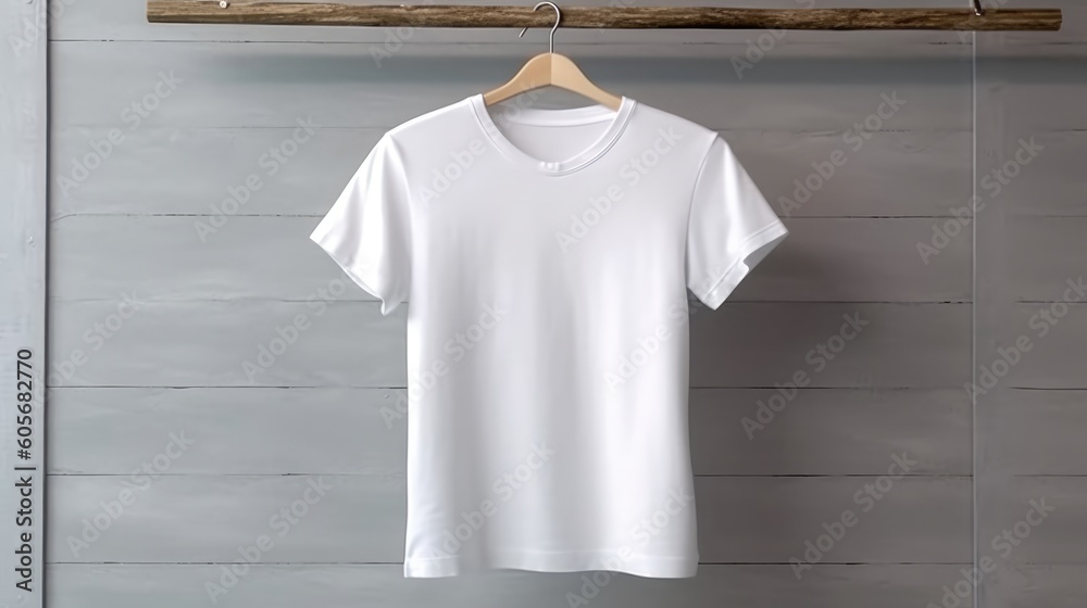 Experience a white tee shirt on a hanger in a mockup detailed display ...