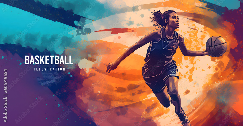 Realistic silhouette of a basketball player. Woman in action isolated ...