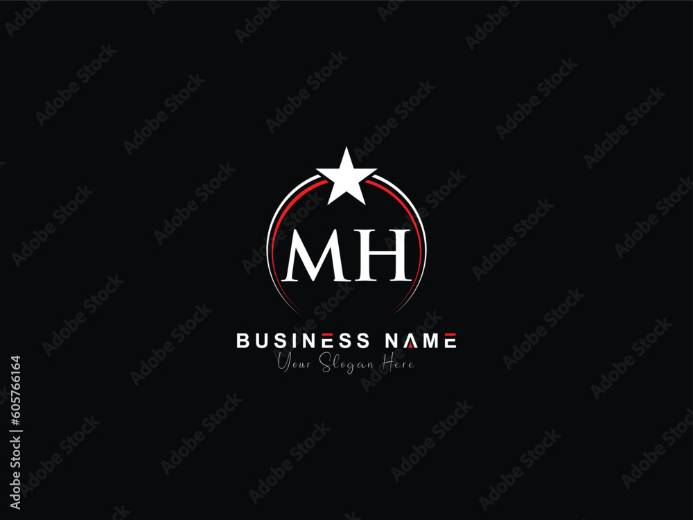 Simple MH Circle Logo, Lettering Mh hm Logo Letter and Star Design ...