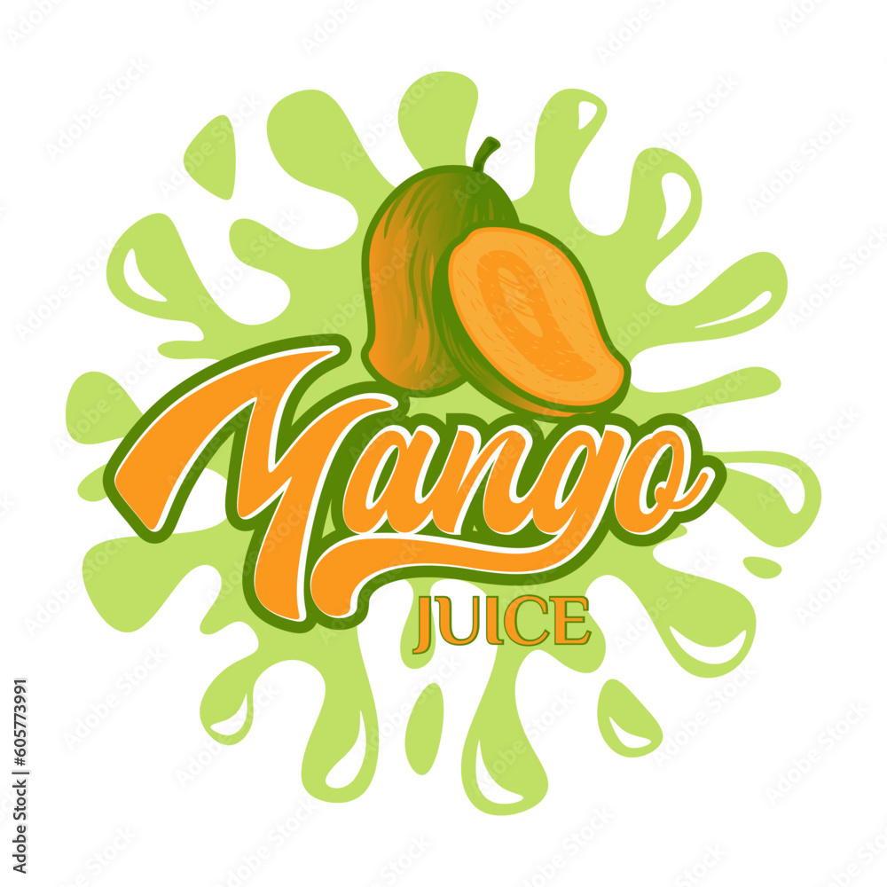 mango juice drink logo, illustration of fresh mango fruit, for a drink ...