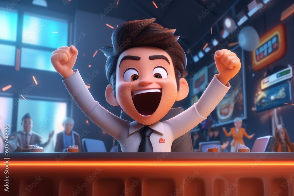 Startup CEO person celebrating with balloons - Illustration created ...
