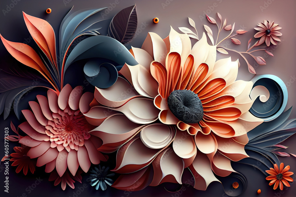 3D wallpaper beautiful flower and 3d background. Generative Ai Stock ...