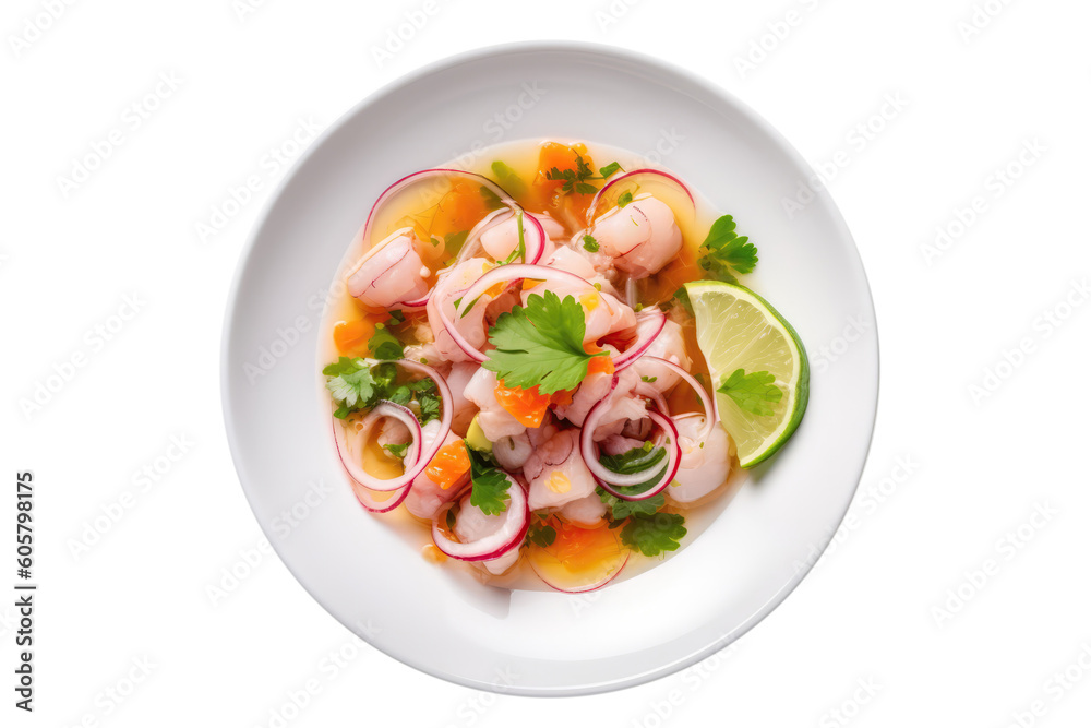 Ceviche Citrusmarinated Seafood, Peruvian Cuisine. Isolated On ...
