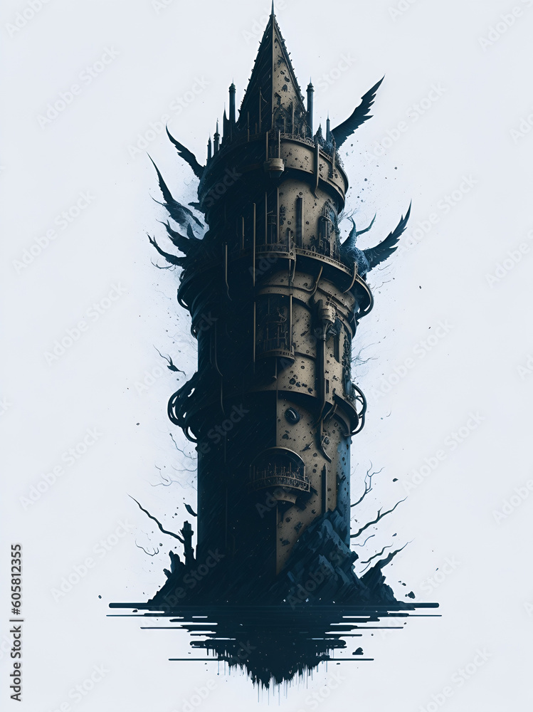 Cartoon watchtower. AI generated illustration Stock Illustration ...