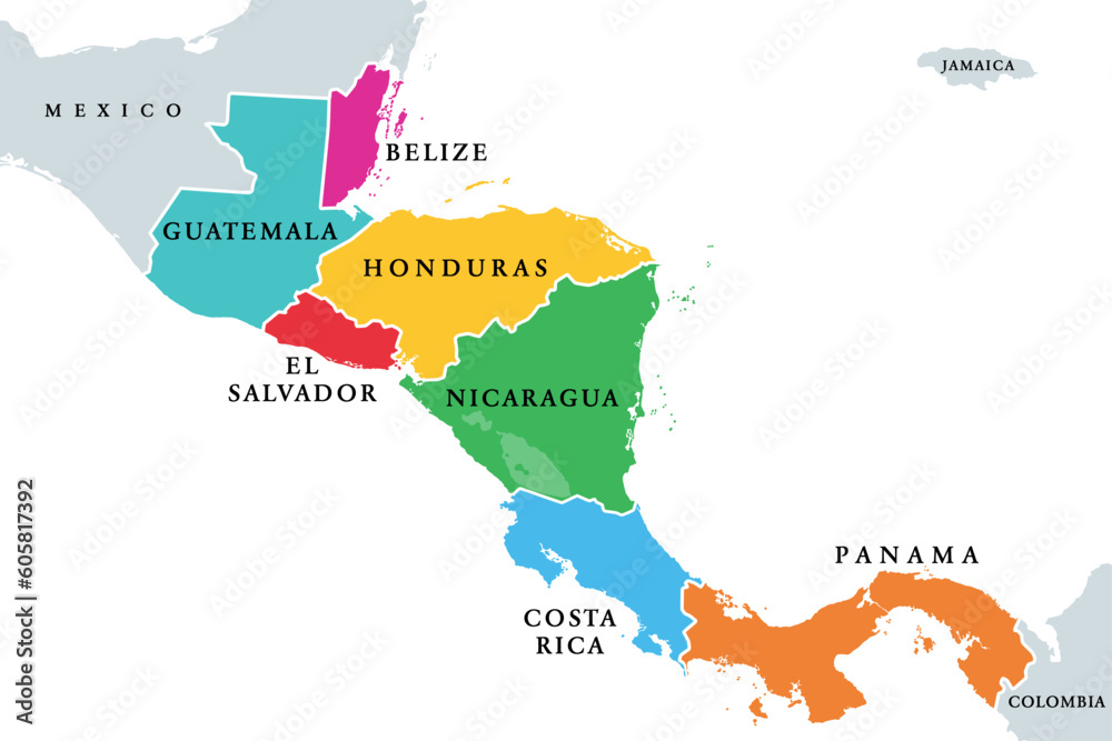 Central America countries, colored political map. Subregion of the ...