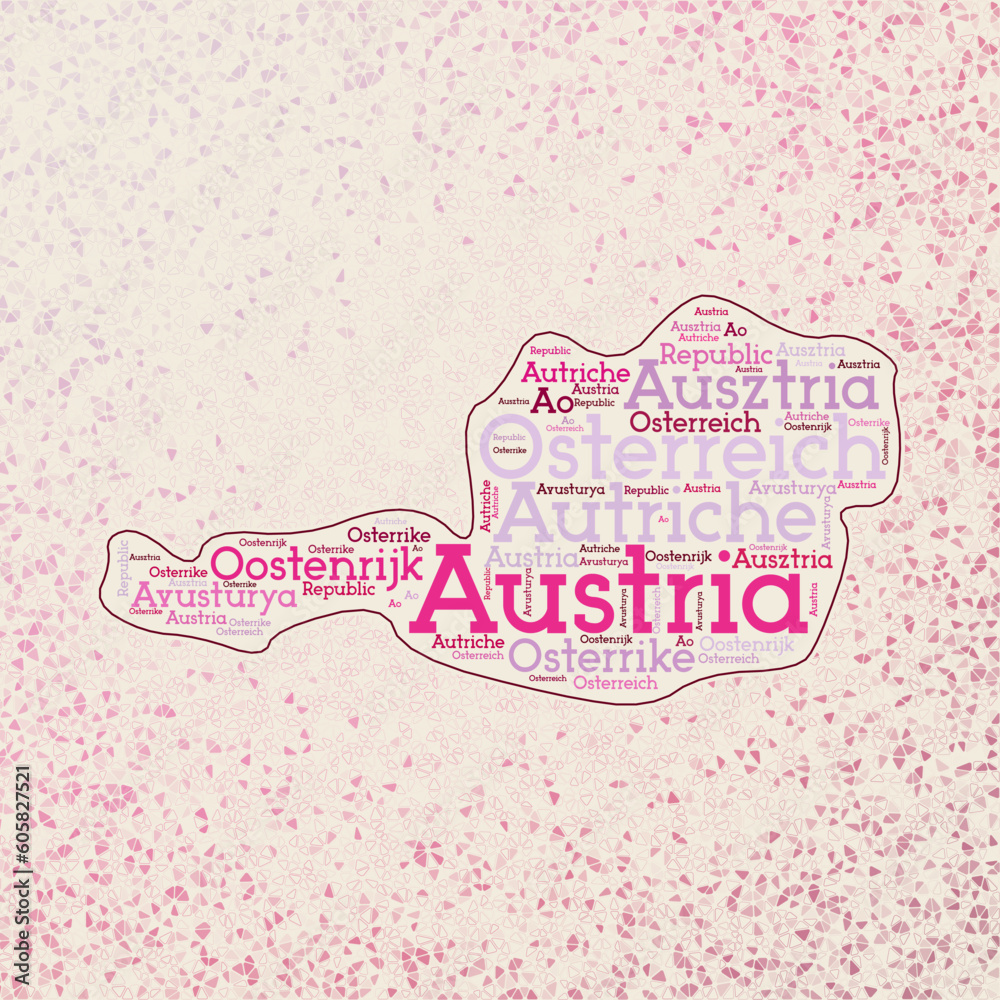 Austria shape with country names word cloud in multiple languages ...