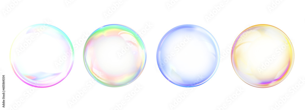 Colorful magical fantasy dreamy bubble or Soap bubble. Set of ...