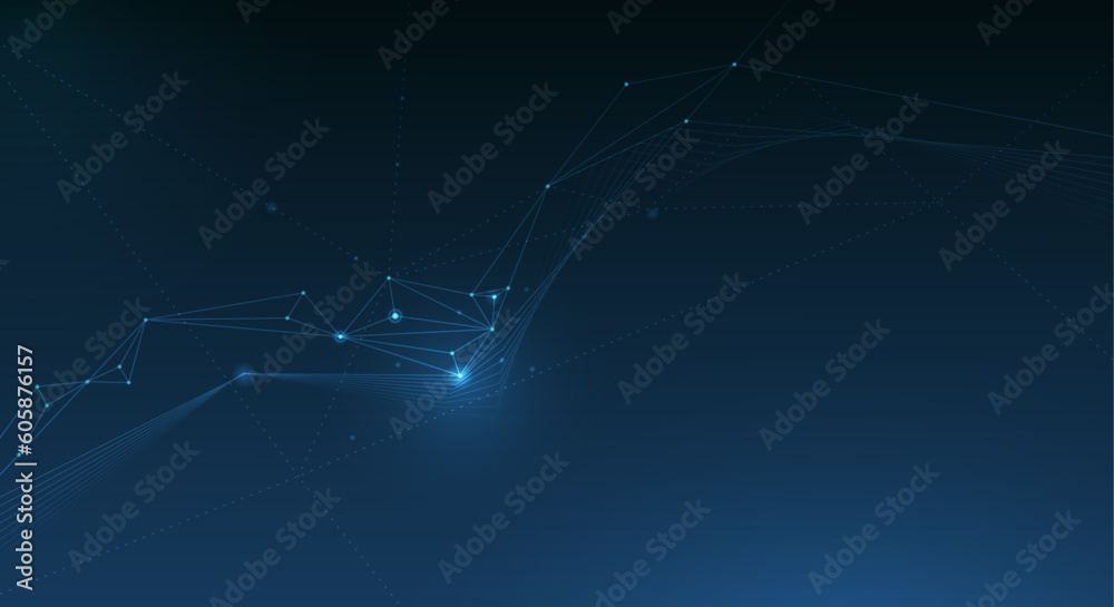 Vector Molecule Network Connected Lines With Dots Technology On Blue Background Abstract