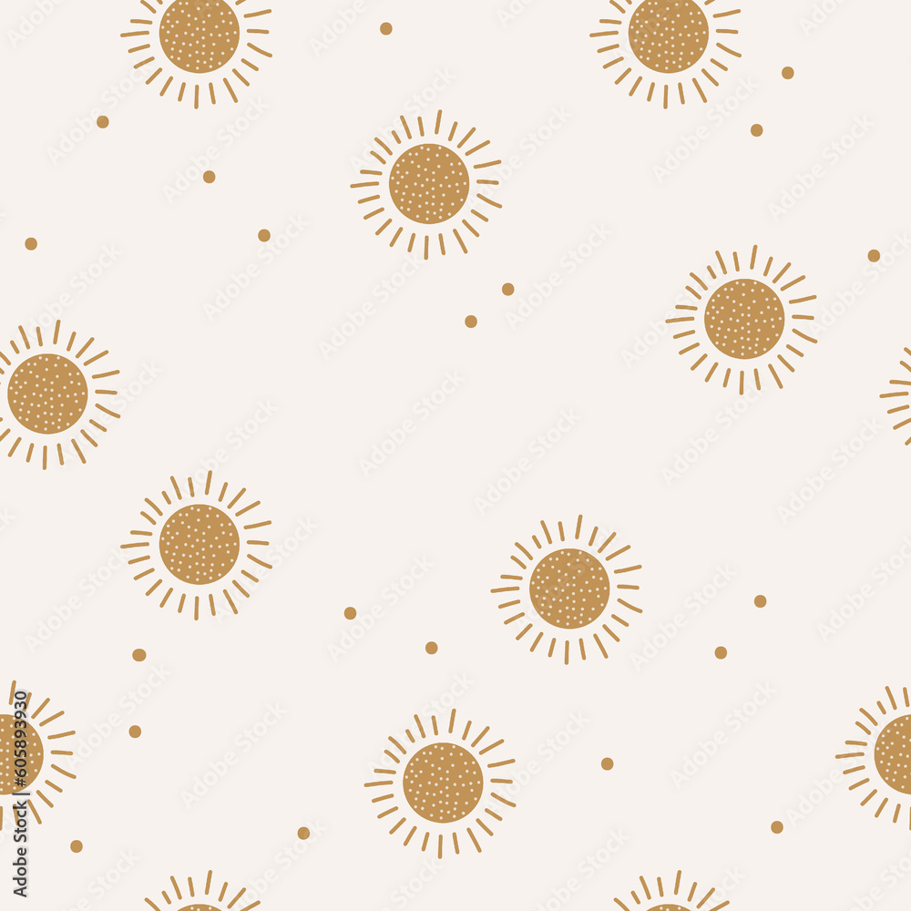 Boho neutral sun seamless pattern, digital paper, for surface design ...