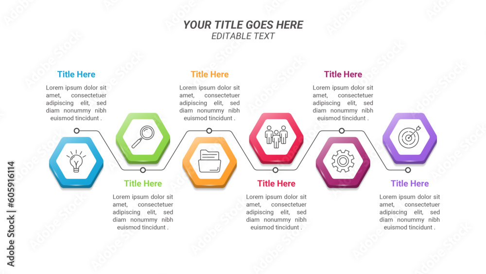 Flowchart Hexagon Infographics From 1 Up to 6 Steps on a 16:9 Ratio ...