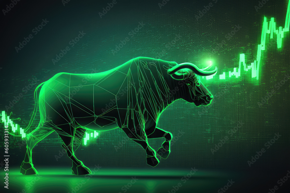 Stock market bull market trading Up trend of graph green background ...