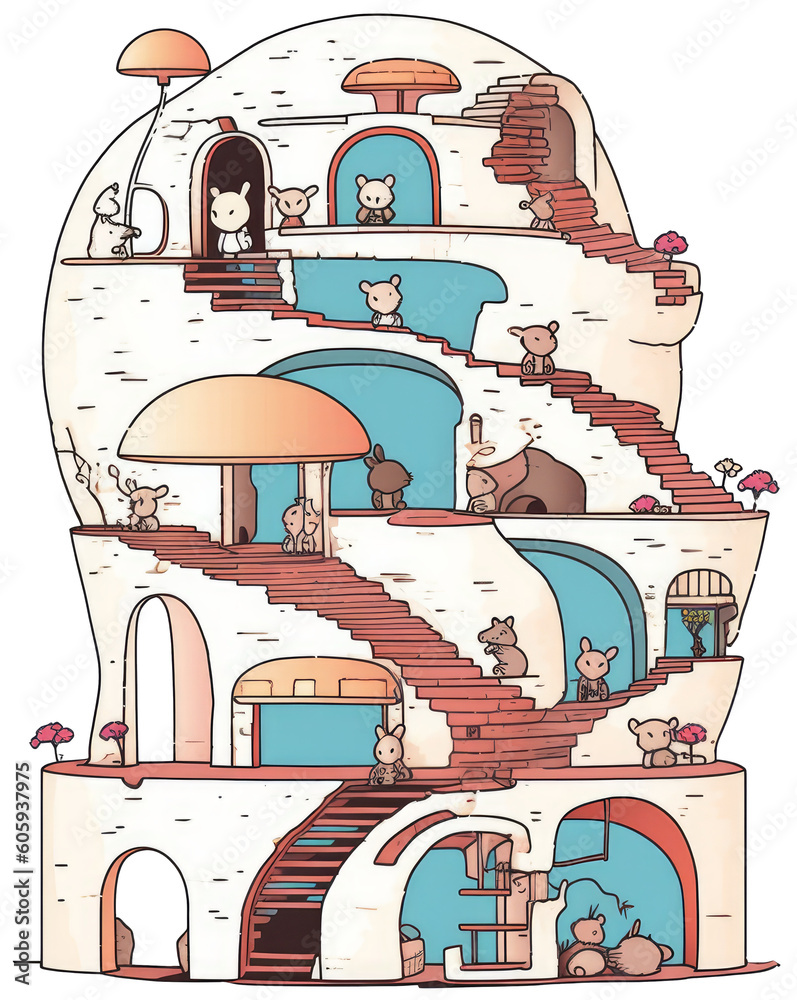Artistic interpretation of a residential complex of small cute animals ...