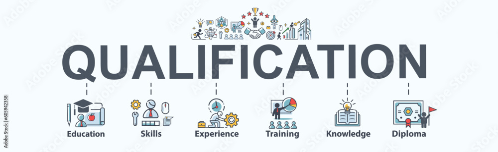 Qualification banner web icon for employee recruitment and positioning ...