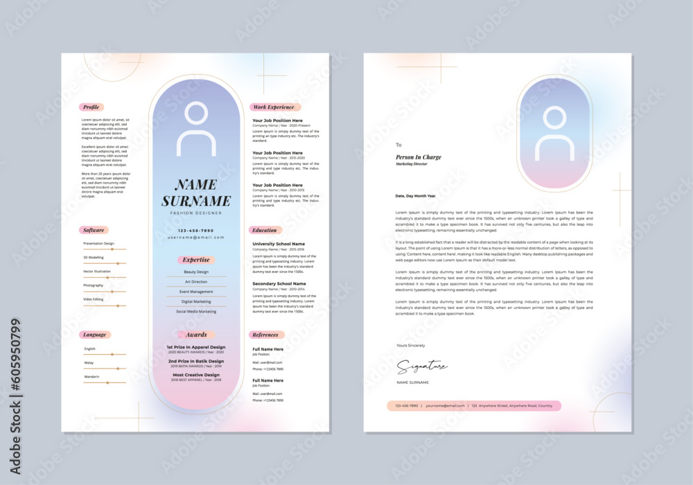 Modern Clean Gradient Color CV Resume Template with beauty fashion ...